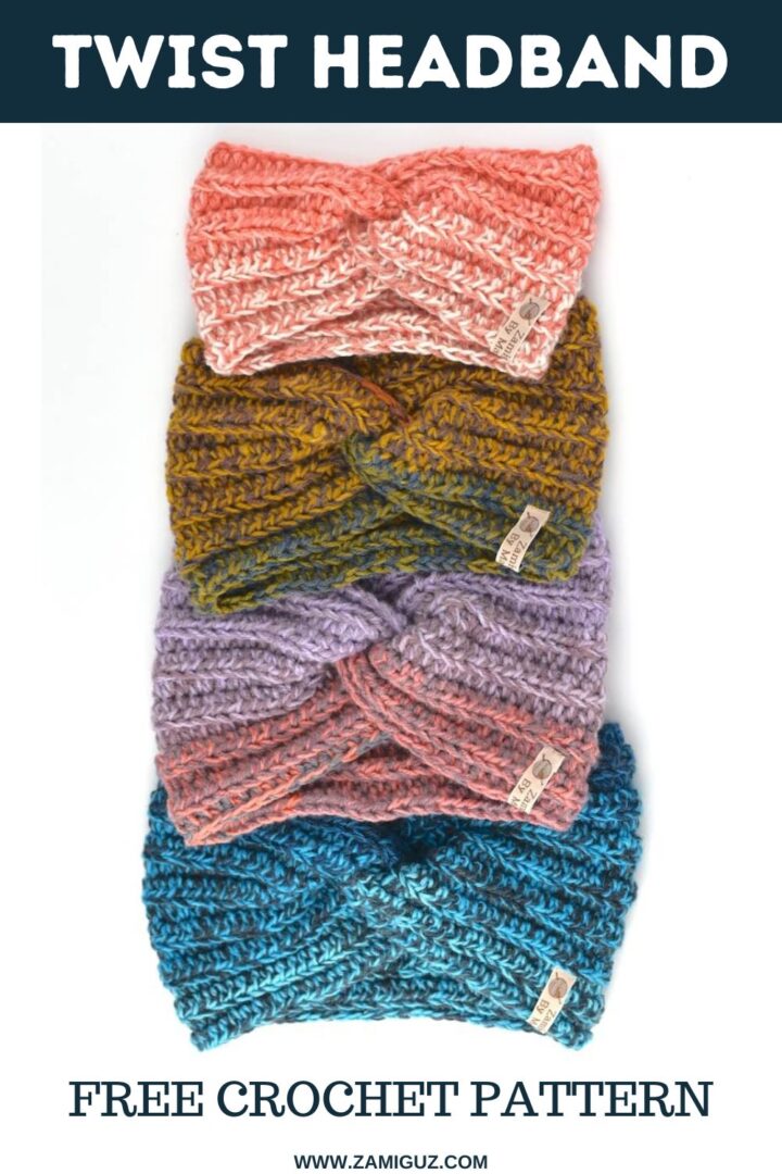 Twisted Crochet Headband Free Pattern (5 sizes) - Zamiguz