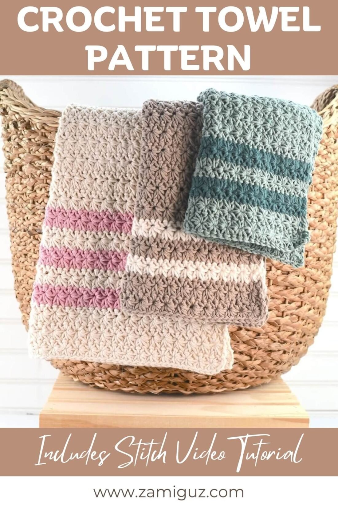 Farmhouse Crochet Kitchen Towel Pattern | 3 sizes - Zamiguz