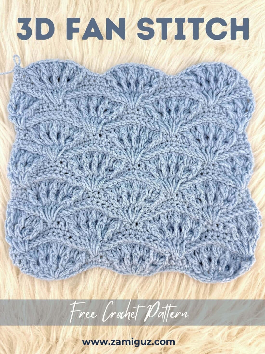 Beautiful 3D Crochet Fan Stitch Step by Step - Zamiguz